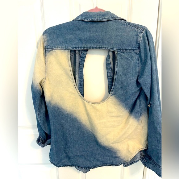 Material Girl | Tops | Jean Denim Shirt Jacket With Backless Opening ...